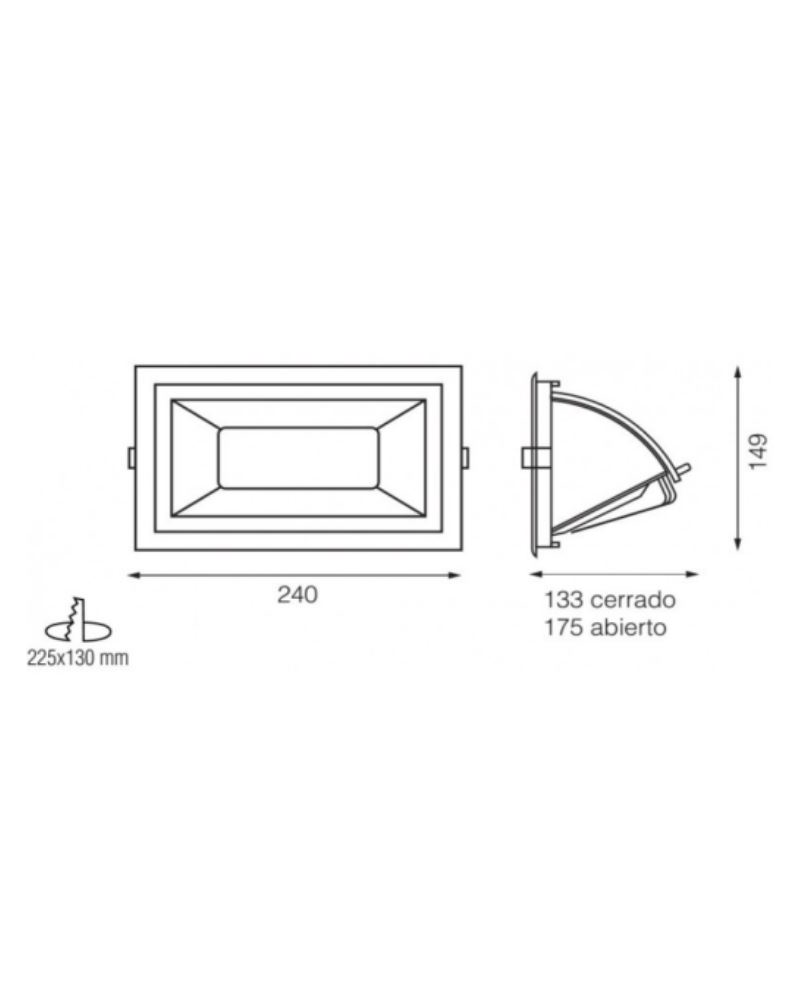 Downlight rectangular LED 45W aluminio lacado blanco empotrable 21,5cm basculante