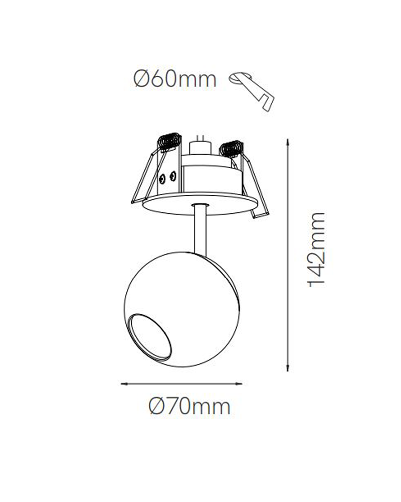 LED Spotlight 7cm black aluminum with recessed celing canopy 8.5W