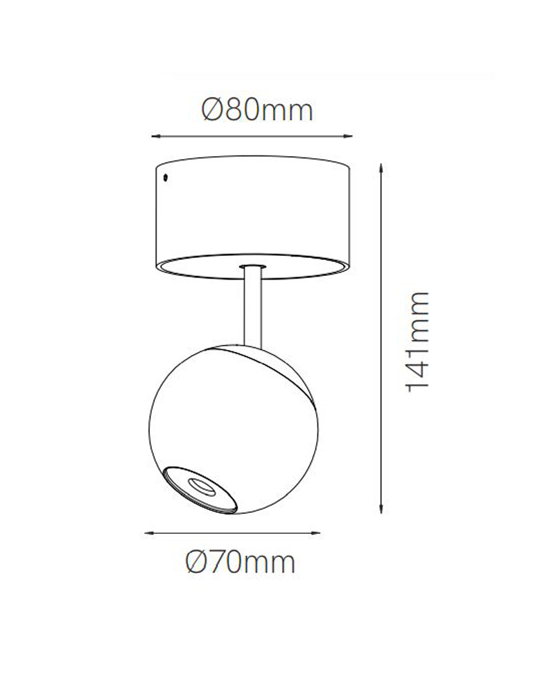 LED Spotlight 7cm bronze aluminum with surface ceiling canopy 8,5W