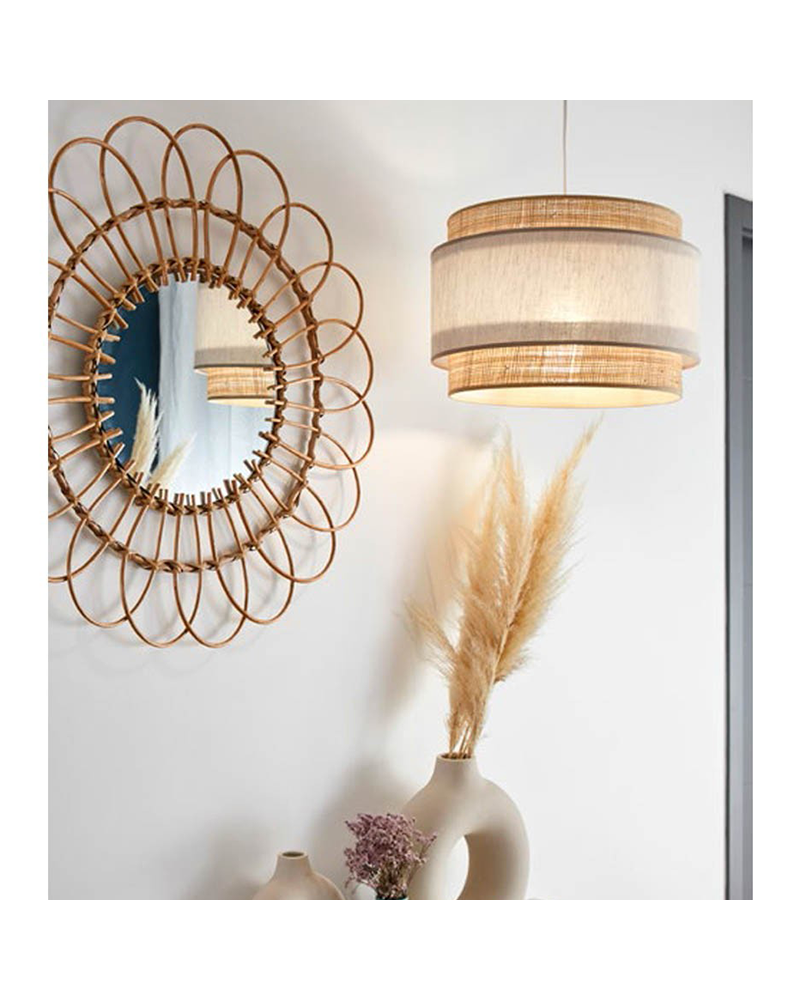 Circular ceiling lamp 38cm cotton and raffia shade E27 100W