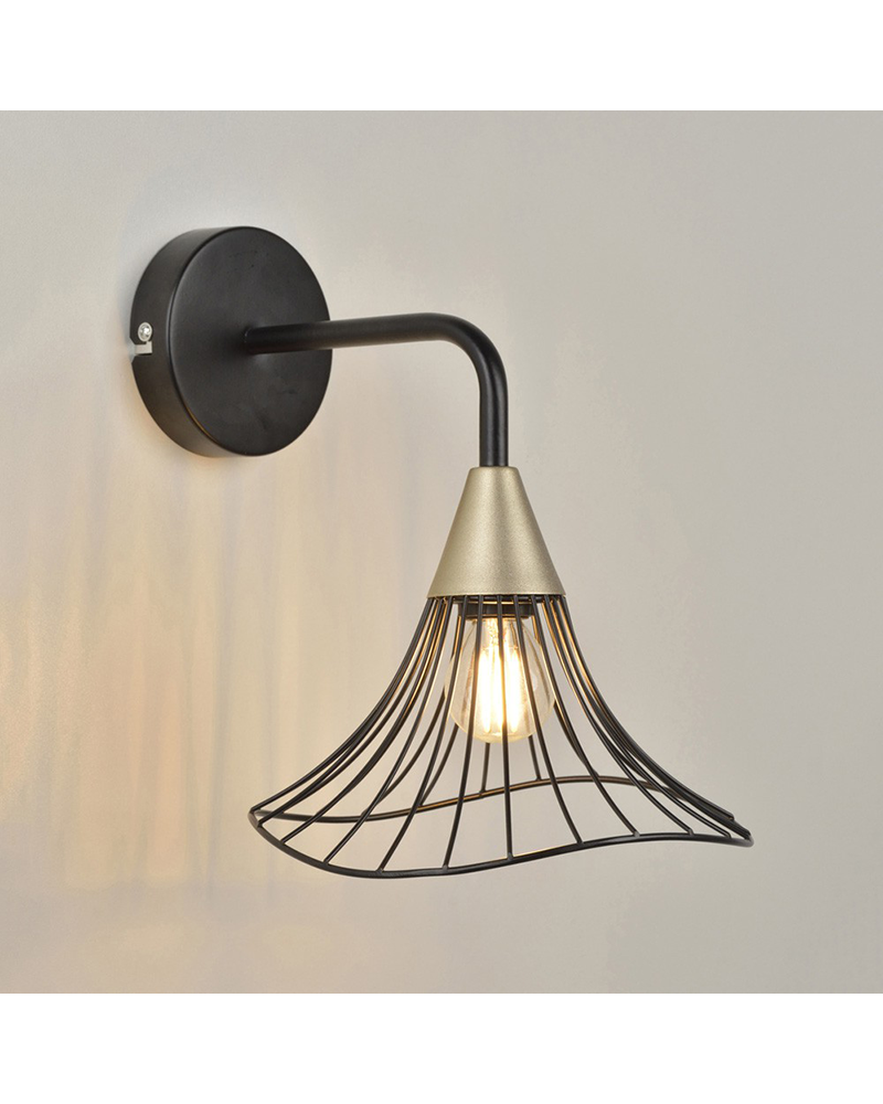 Wall light 20cm black metal rods E14 40W