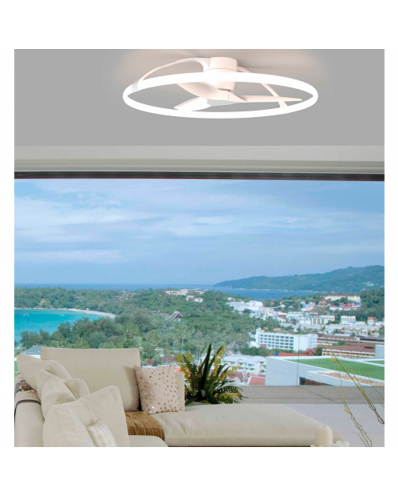 White 35W wifi ceiling Fan Ø105cm LED 75W with Voice Control, Remote ...