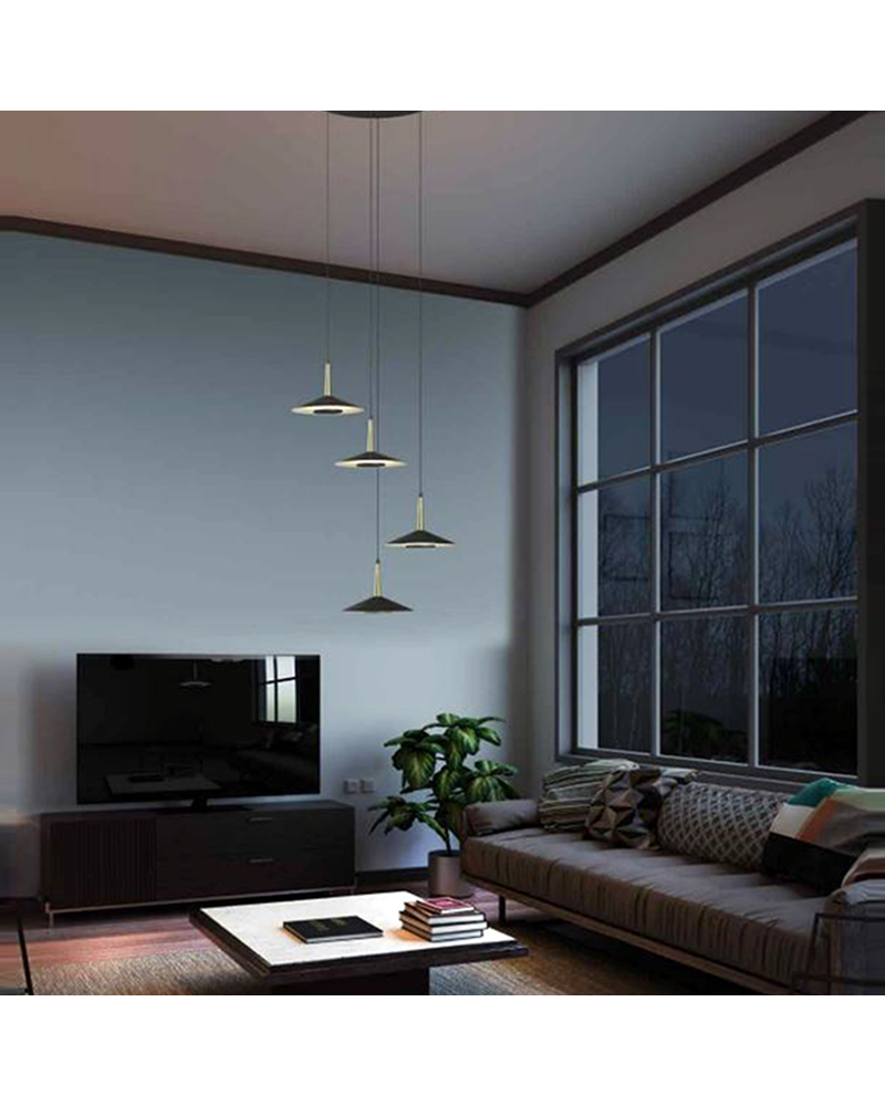 Ceiling lamp LED with circular base 4 height-adjustable spotlights in ...