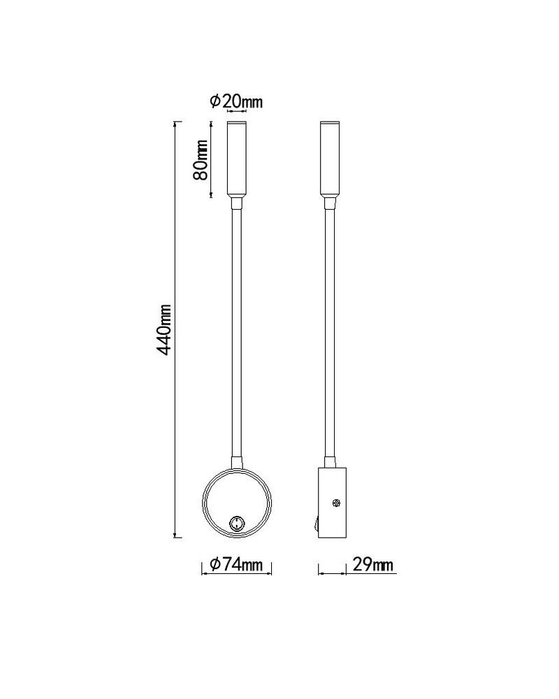 LED wall lamp 44cm 3W in aluminum and acrylic with On/Off switch