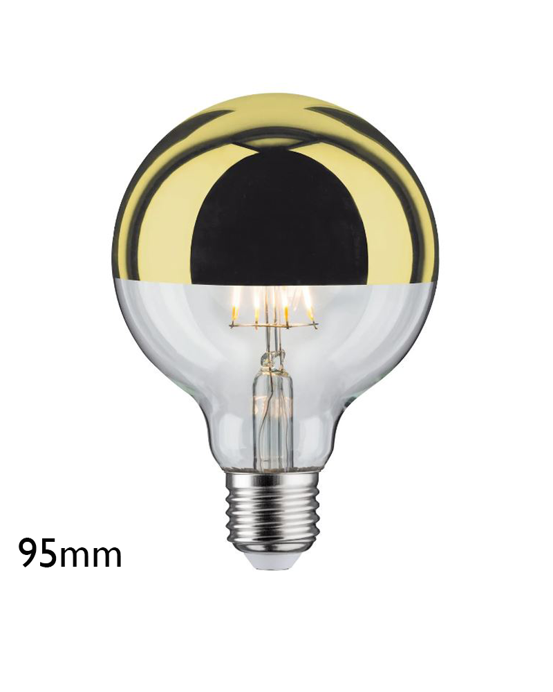 Globe bulb 95mm. Dome Mirror Gold LED filaments Dimmable E27 6,5W 2700K ...