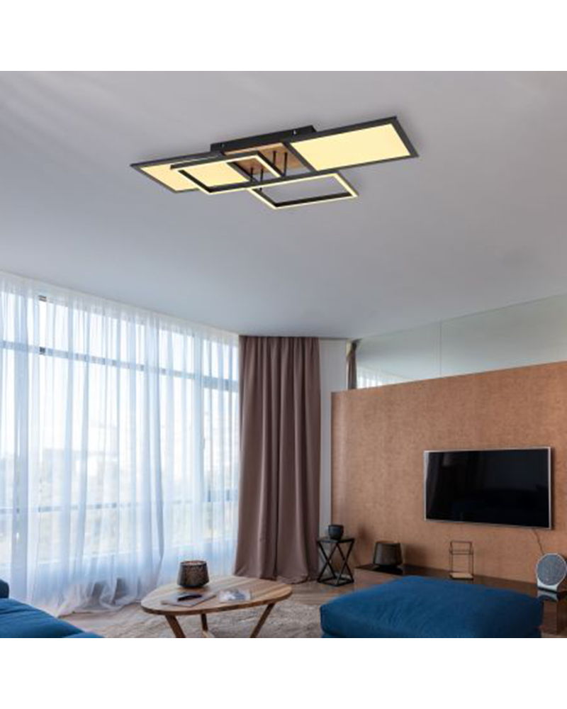 LED ceiling lamp 70cm metal and wood, black, opal and wood finish 36W 3000K