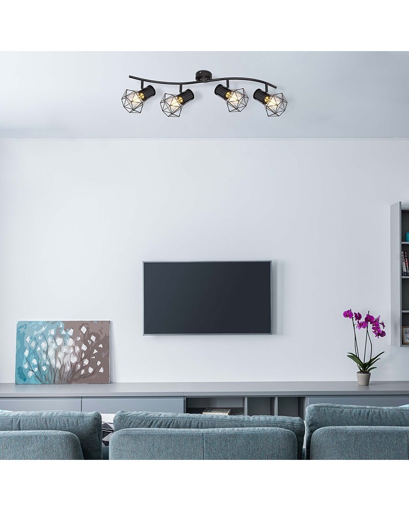 Industrial vintage ceiling strip with 4 oscillating spotlights, black ...