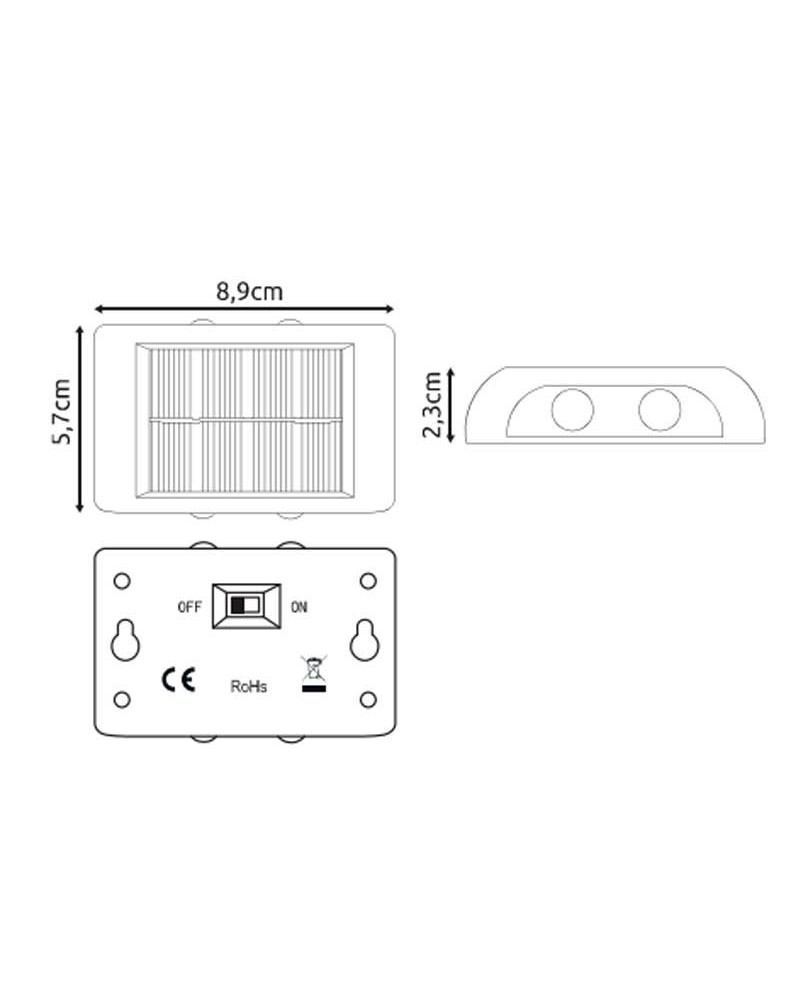 Set 3 Solar Outdoor Wall Lights LED 8.9cm upper and lower light 4x0,2W