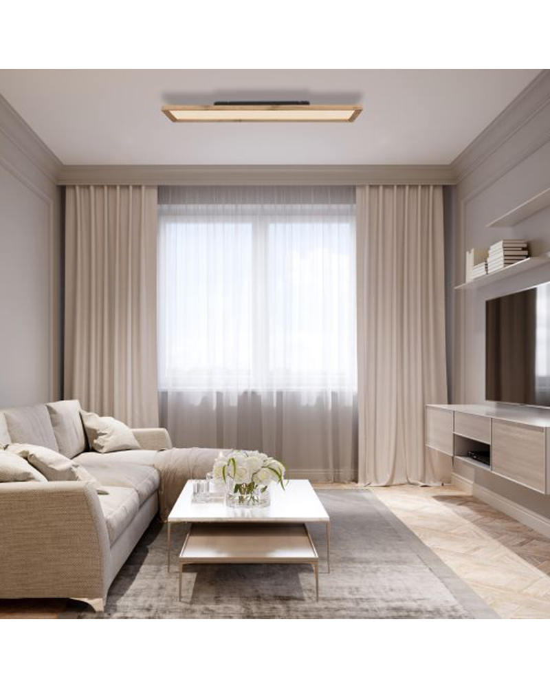 Plafón LED techo 80cm de metal y madera acabado blanco y madera 24W CCT ...