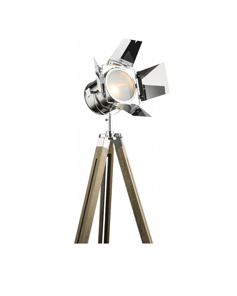 Tripod floor lamp up to 140cm high in wood and chrome E14 25W