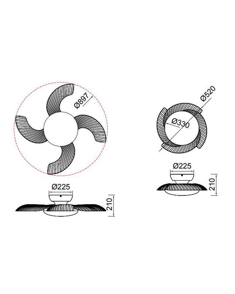 White ceiling fan 30W Ø52cm LED ceiling light 45W remote control ...