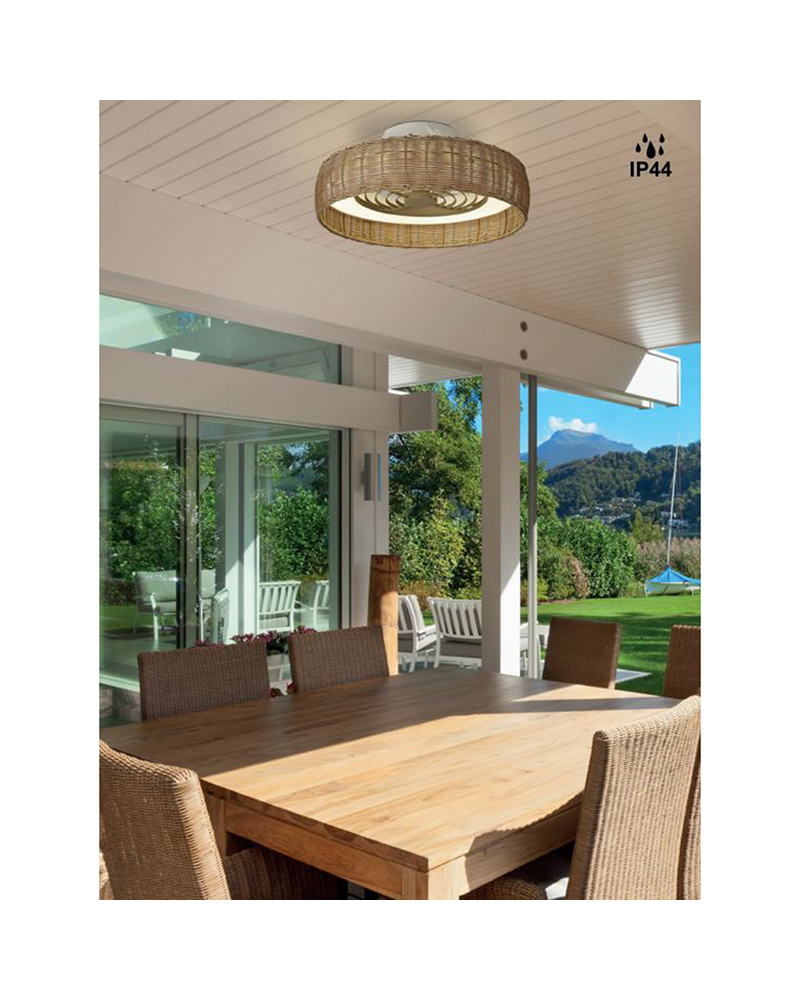 Ceiling fan 25W Ø58.5cm LED ceiling light 55W rattan remote control ...