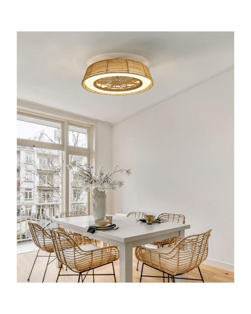 Ceiling fan 35W Ø63cm LED ceiling light 70W rattan remote control ...