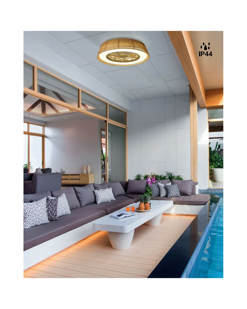Ceiling fan 25W Ø56cm LED ceiling light 55W IP44 rattan remote control ...