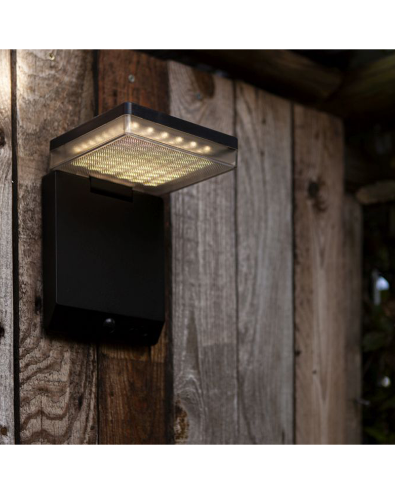 Aplique pared de exterior negro SOLAR 19,5cm de aluminio y PC LED 8W IP44 4000K SENSOR MOVIMENTO