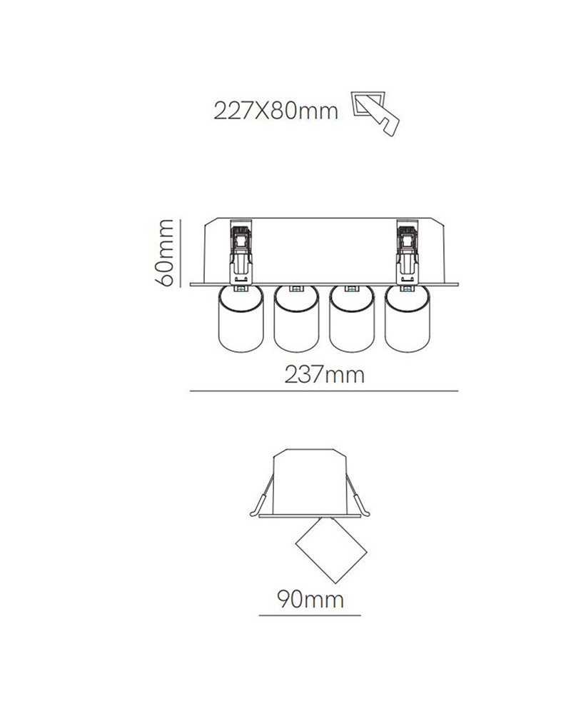 Quadruple recessed downlight convertible into a 24W 355° CCT SWITCH ...