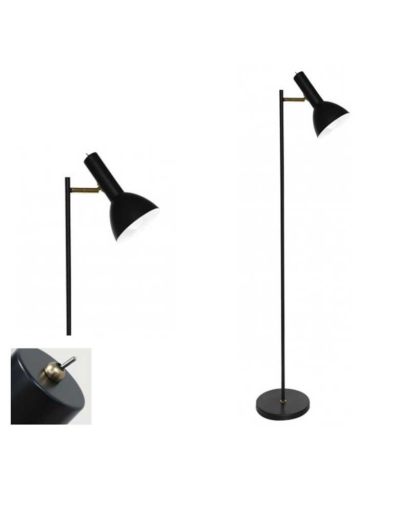 Floor lamp 148cm in black finish metal folding focus straight lines E27