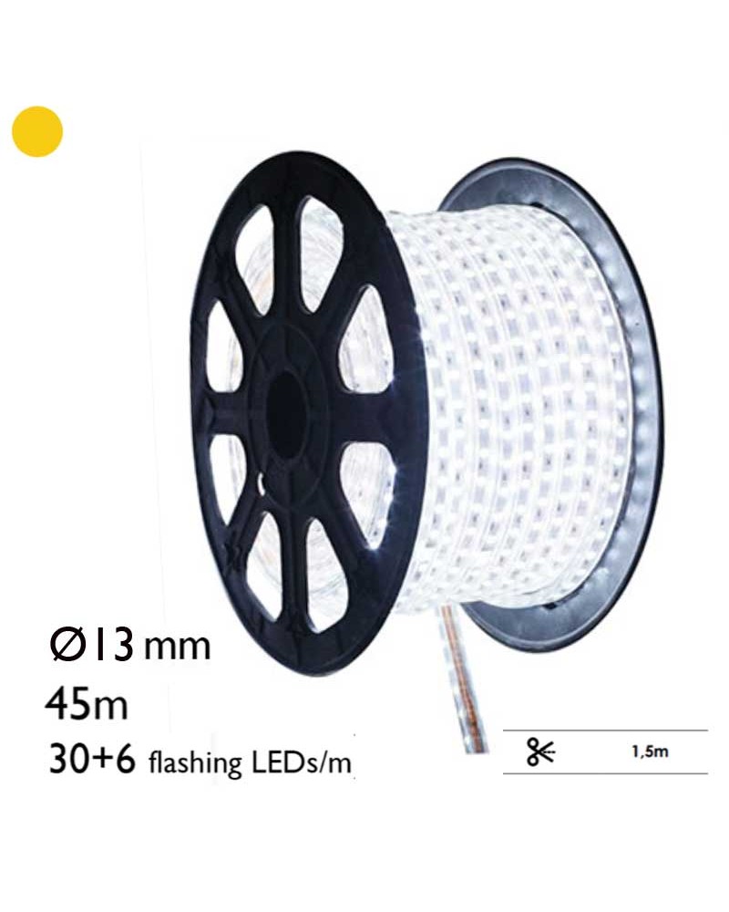 45m coil LED wire, yellow light 30 leds/m + 6 leds/m flashing 1620 leds ...