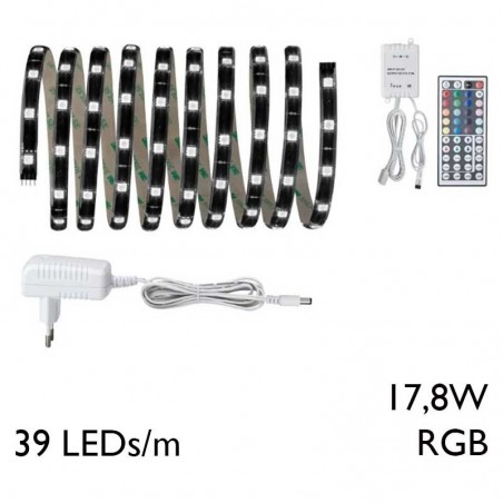 LED strip 3 meter 39 Leds per meter 17.8W 550Lm RGB with 24V transformer