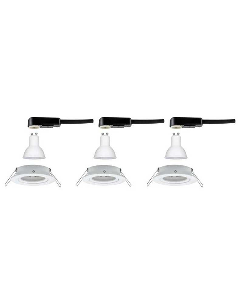 Set of 3 round recessed white aluminum GU10 downlights