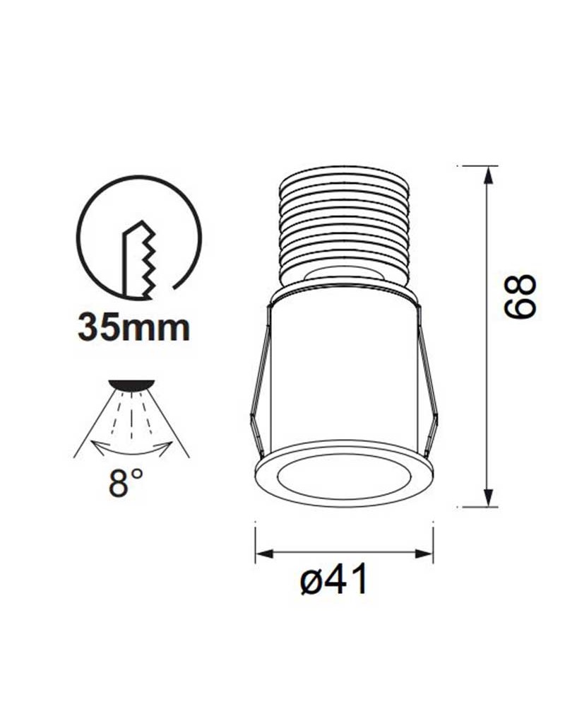 Recessed LED downlight 3W aluminum 3000K IP54