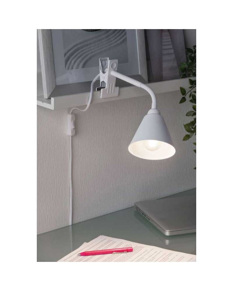 Clamp lamp with 11cm diameter E14 socket and flexible arm