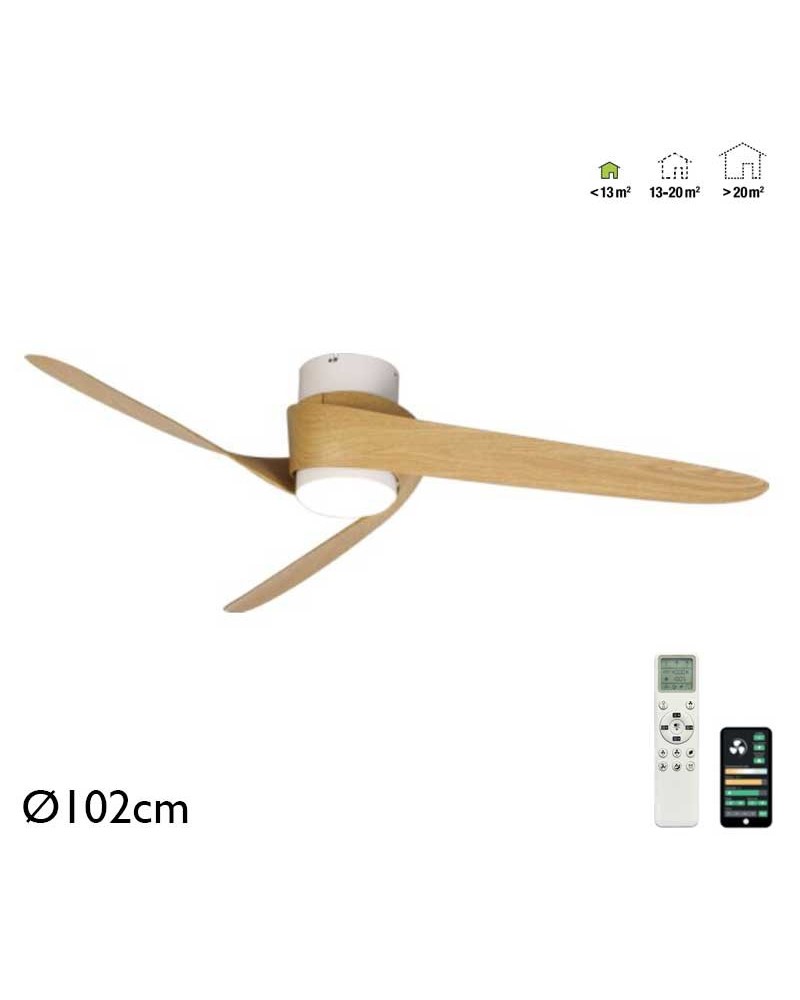 Ceiling fan 30W Ø102cm with 24W LED light remote control DIMMABLE light ...