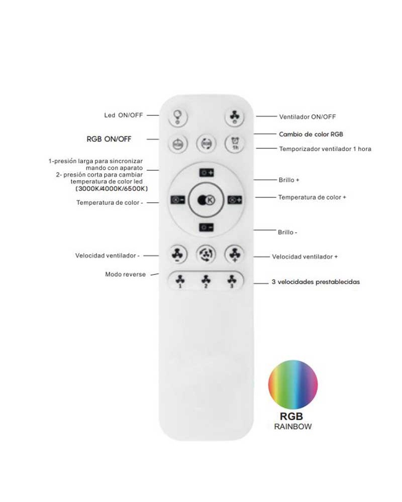 Ceiling fan with 26W Ø55.6cm60W CCT and RGB LED light DIMMABLE remote ...