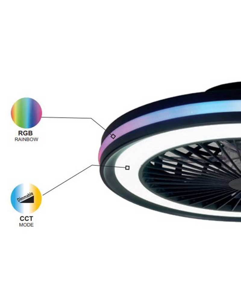Ceiling fan with 26W Ø55.6cm60W CCT and RGB LED light DIMMABLE remote ...