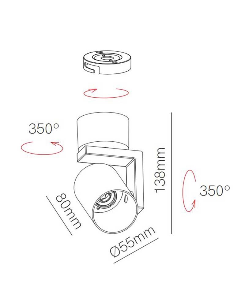 Adjustable cylinder spotlight 5.5cm aluminum GU10