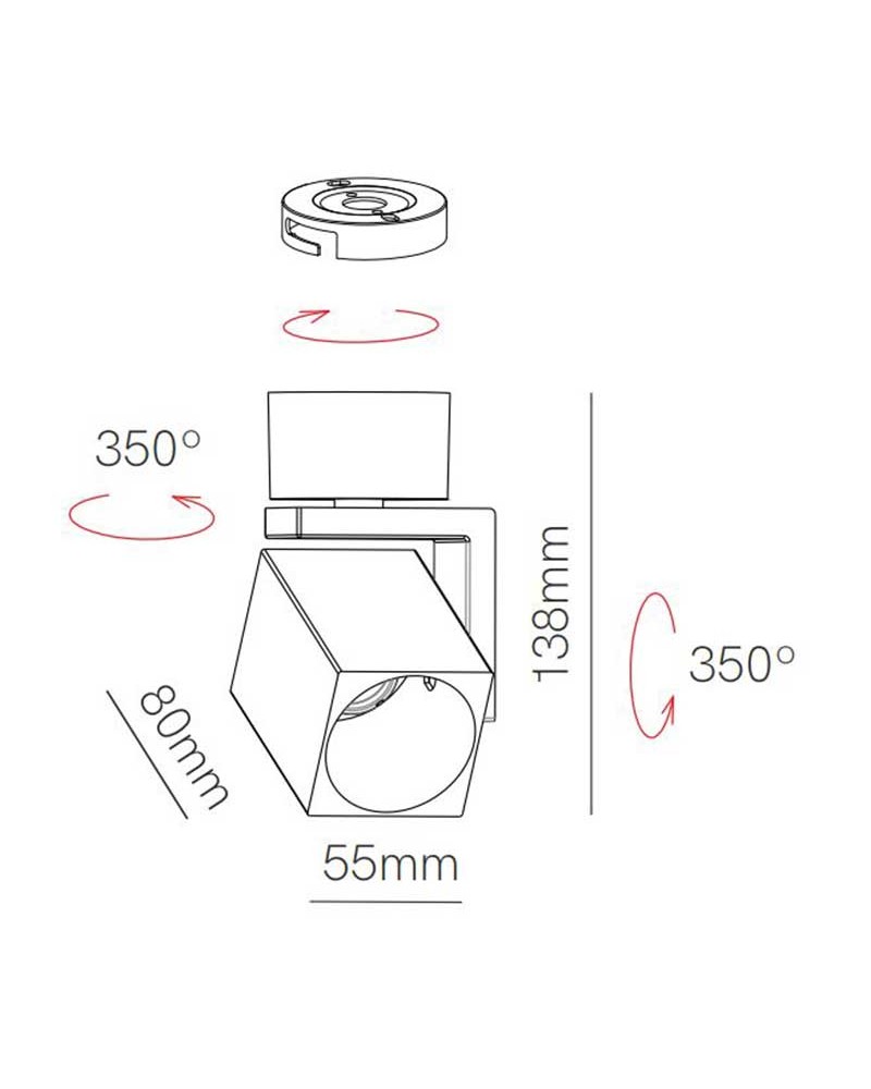Adjustable spotlight 5.5cm square shape aluminum GU10