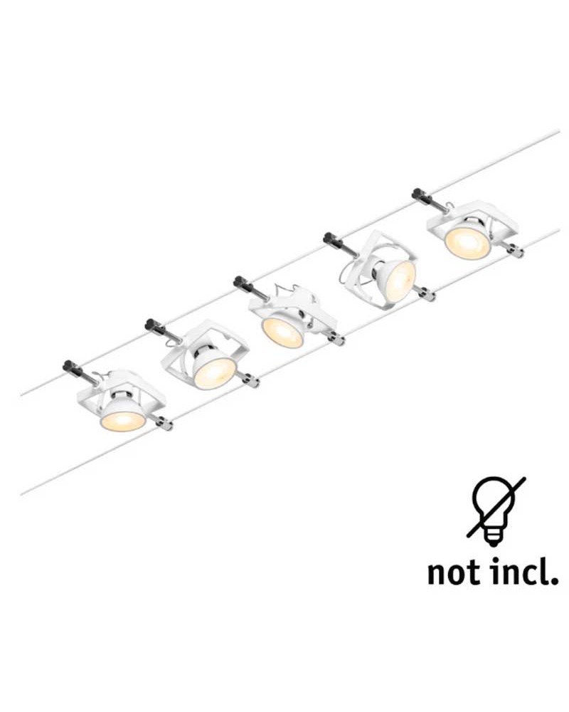 Matte white square frame cable system 5 spots max. 10W GU5.3 DC