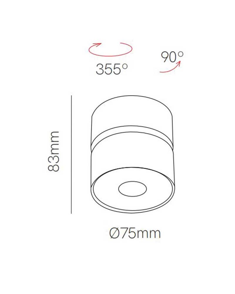 Cylinder wall and ceiling spotlight mini 7.5cm LED 7W aluminum tilting ...