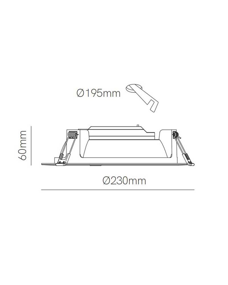 LED downlight 22W round white polycarbonate recessed 23cm IP40