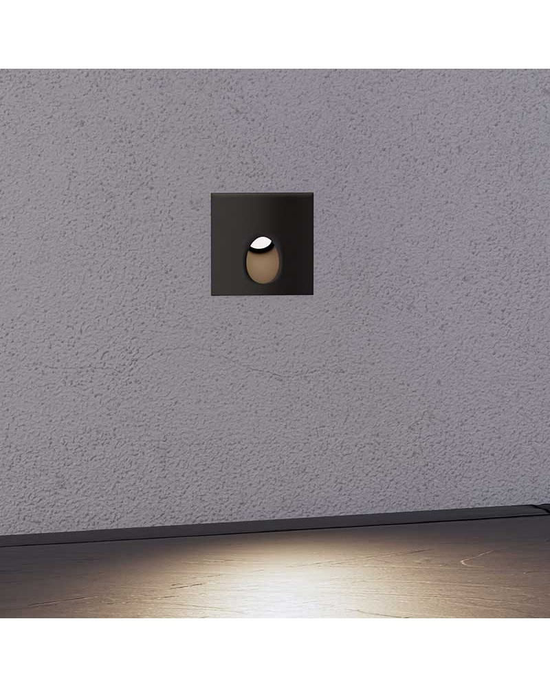 Square wall recessed LED 2W aluminum black finish IP54