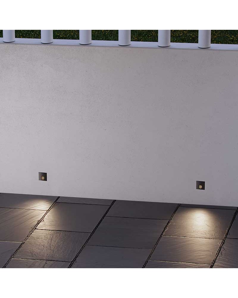 Square wall recessed LED 2W aluminum black finish IP54