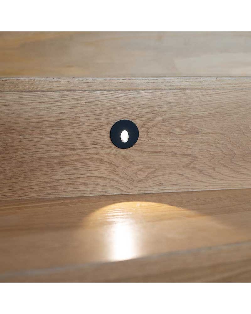 Round LED wall recessed 2W aluminum black finish IP54