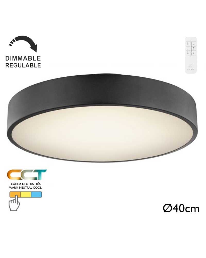 Plafón LED techo 40cm de metal acabado negro 24W REGULABLE CCT Switch ...