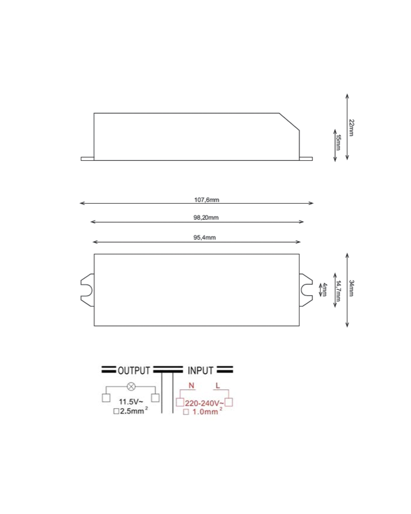 Dimmable transformer 35-105W