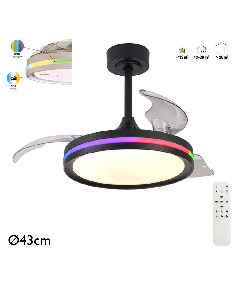 Black ceiling fan ceiling light 28W Ø43cm LED ceiling light 40W RGB CCT ...