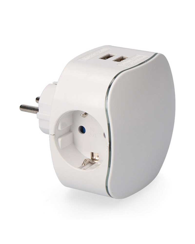 Triple adapter with 3 Schuko plug sockets and side outlets + 2 USB ...