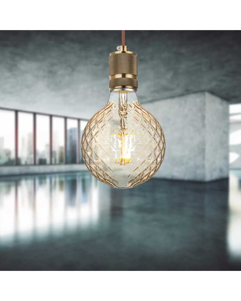 Decorative vintage bulb 9.5cm amber fluted globe LED filament E27 380Lm ...