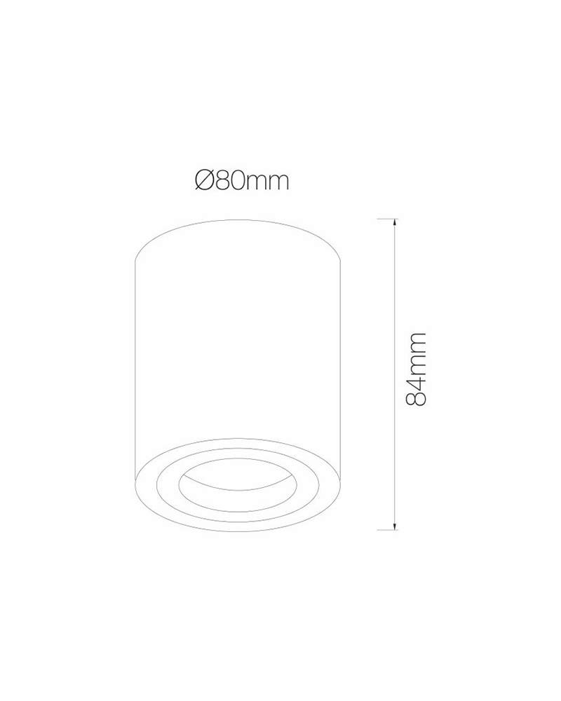 Ceiling cylinder spotlight 8cm Aluminum white colour GU10 Tilting 45º