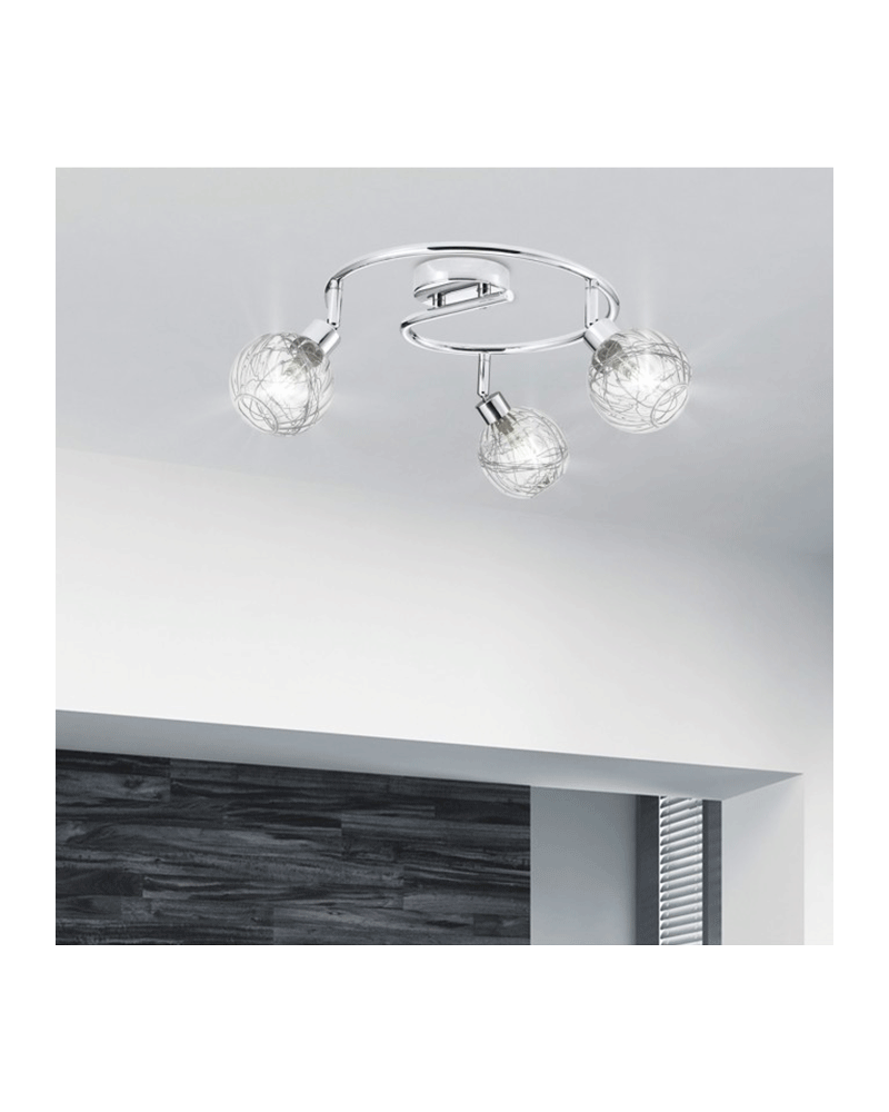 Circular ceiling light 42cm. 3 chrome glass lampshade spotlights with ...