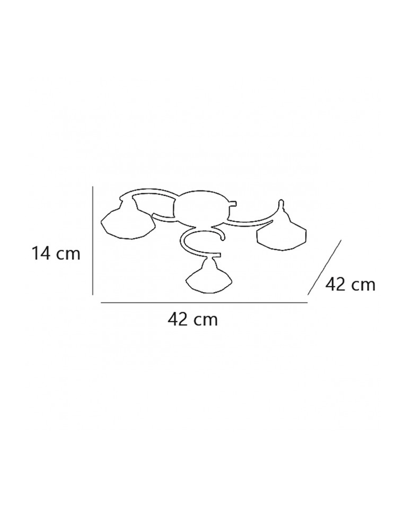 Ceiling lamp 42cm 3 crossed spotlights with diamond-shaped glass ...