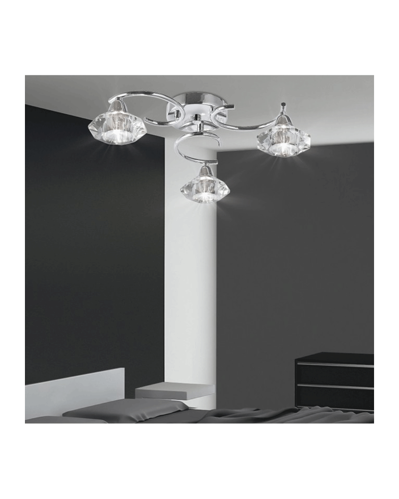 Ceiling lamp 42cm 3 crossed spotlights with diamond-shaped glass ...