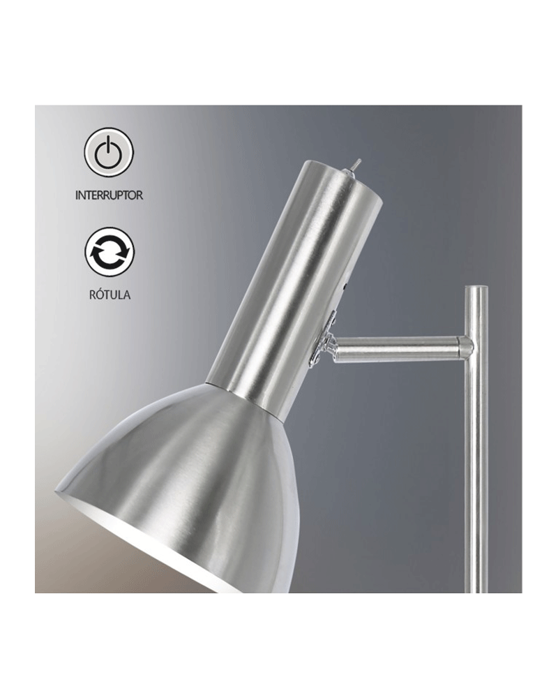 Floor lamp 148cm in metal satin nickel finish folding focus straight ...