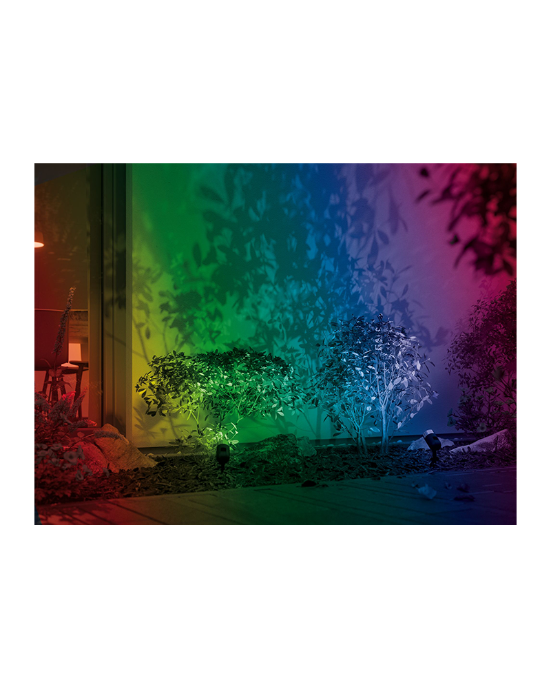 Set of 3 IP44 RGB LED spikes with 5m cable, 4 outputs and transformer