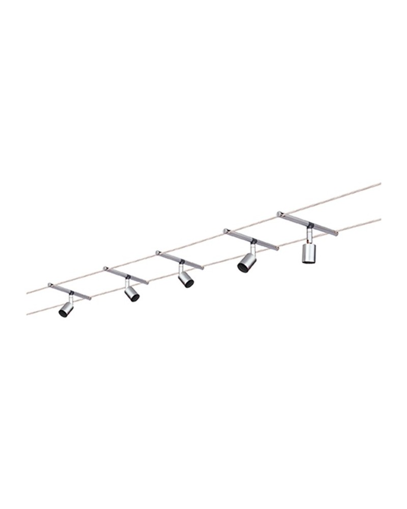 Sistema de cable cromado mate con 5 focos máx. 10 W GU5.3