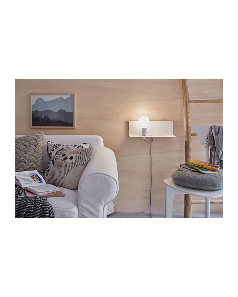 Metal wall light with shelf 40W E27 with USB mobile charger